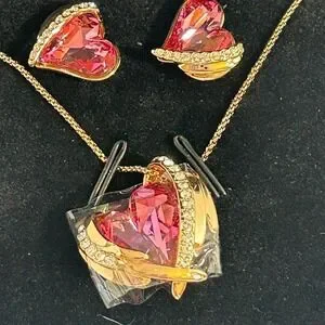 Jewelry | Cde Angel Wing Heart Jewelry Set Pink Crystal Rose Gold Tone ...